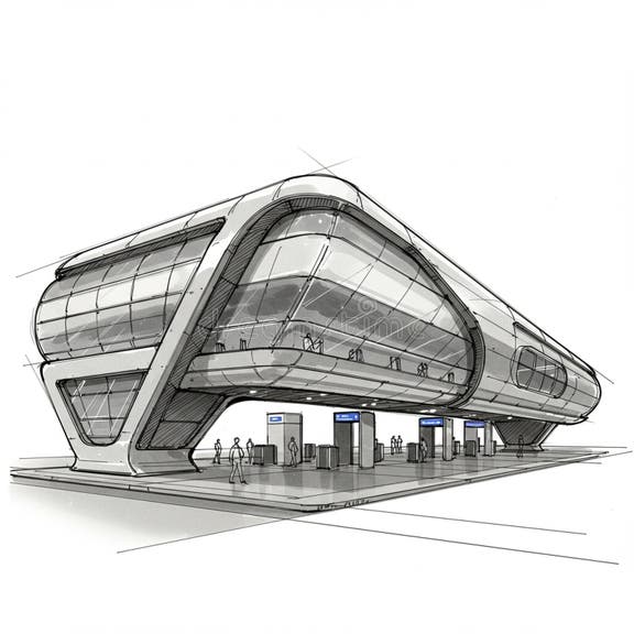 Futuristic Architectural Concept Sketch of a Transportation Terminal ...