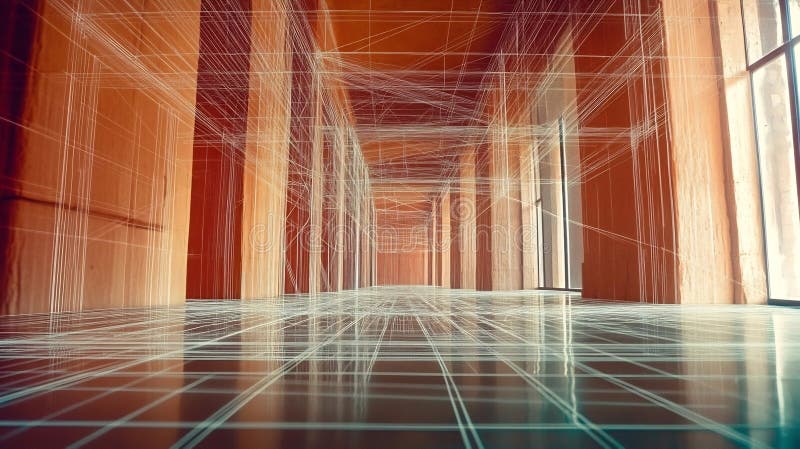 Futuristic Architectural Corridor with Geometric Patterns and ...