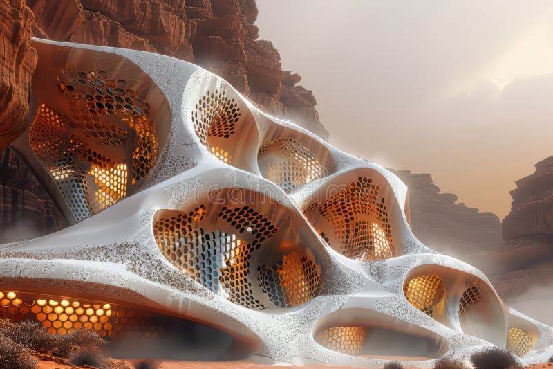 Futuristic Architectural Design Blending with Natural Landscape Stock ...