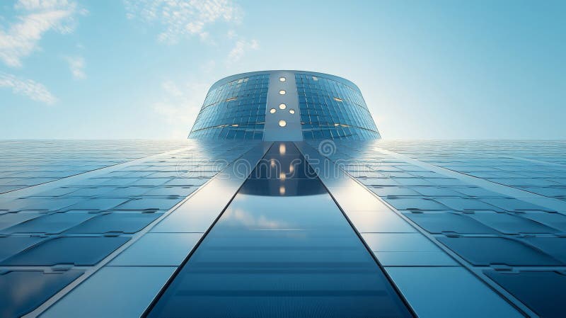 Futuristic Architectural Design with Blue Glass and Reflective Surfaces ...