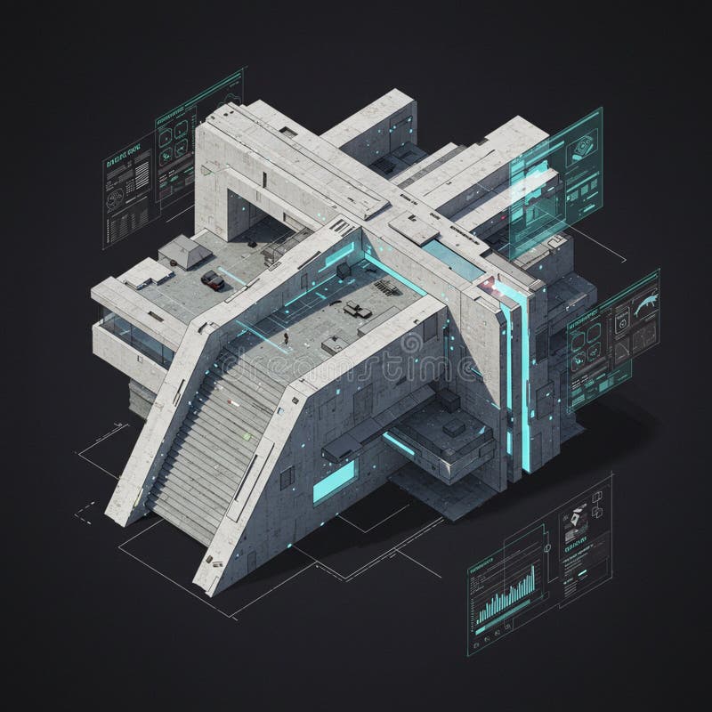 Futuristic Architectural Design Featuring a Cubic Structure with ...