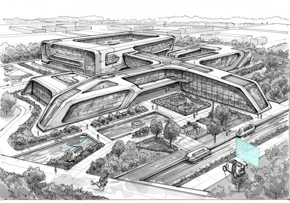 Futuristic Architectural Design Featuring Interconnected, Elevated ...