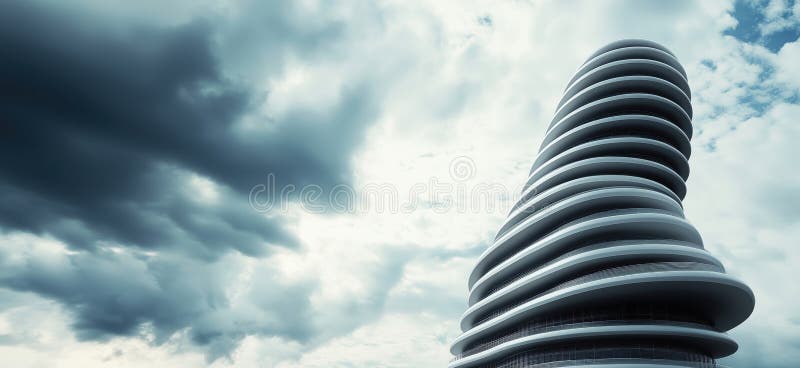 Futuristic Architectural Design Featuring a Spiraling Tower with Smooth ...