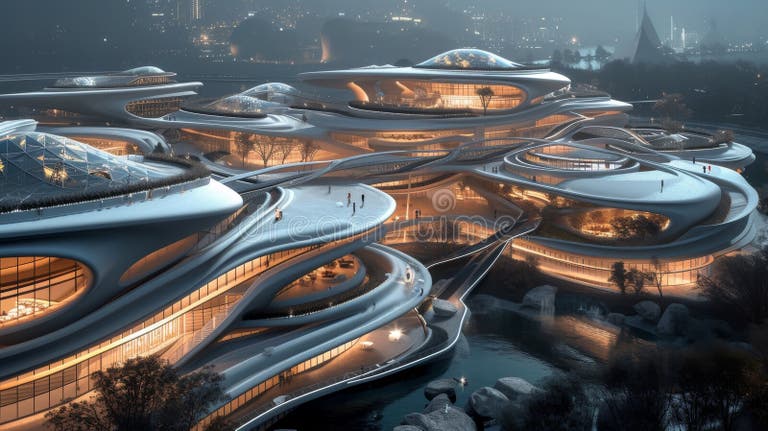 Futuristic Architectural Design with Illuminated Curved Structures ...