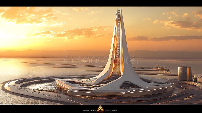 A Futuristic Architectural Design of a Towering Building on a Coast ...