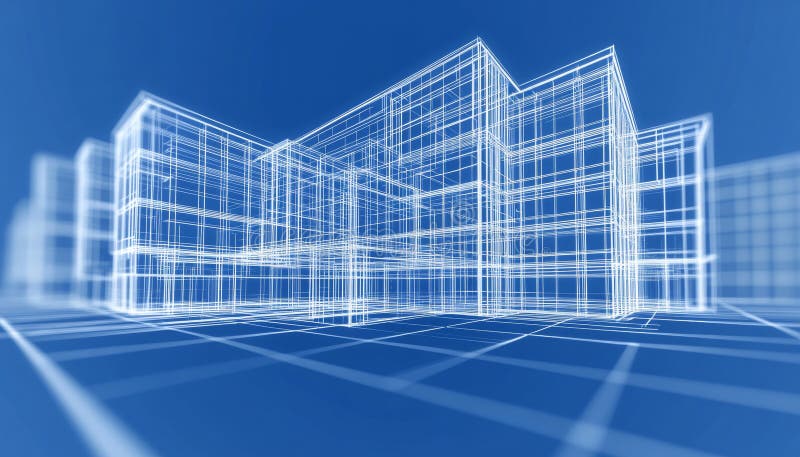 Futuristic Architectural Design Vibrant Blue Abstract Wireframe ...