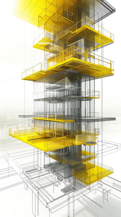 Futuristic Architectural Design with Yellow and Glass Elements Stock ...
