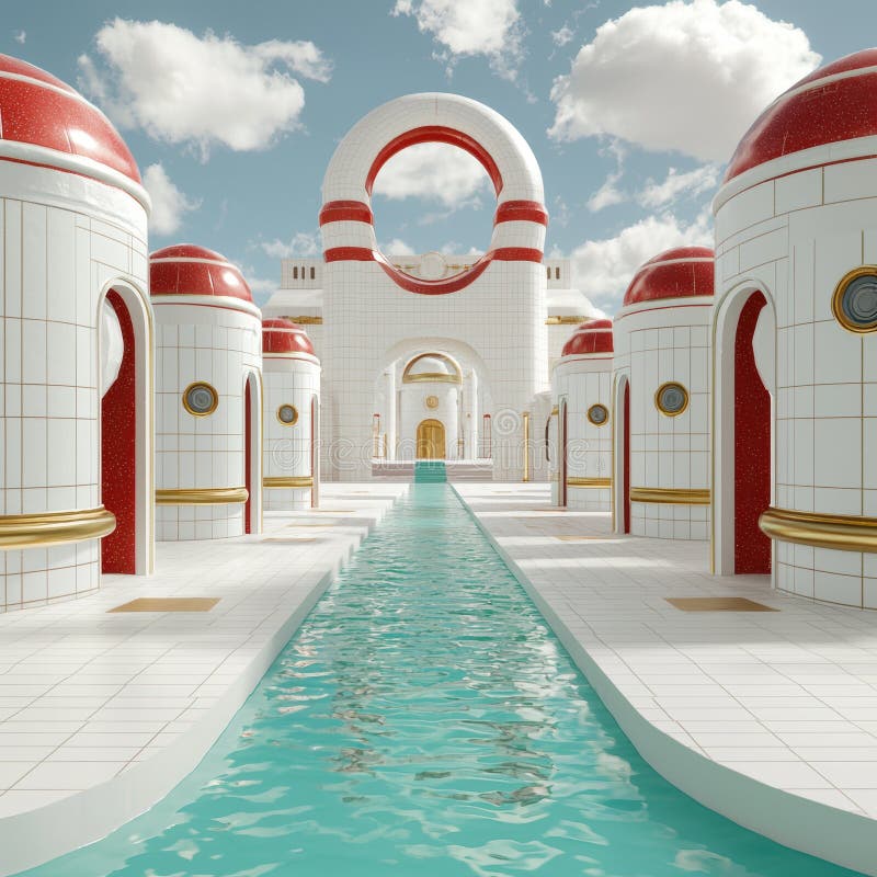 Futuristic Architectural Fantasy with Pool Stock Illustration ...