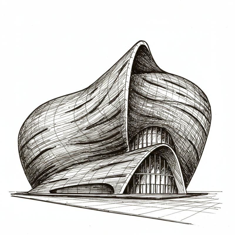 Futuristic Architectural Illustration of a Building with Sweeping ...