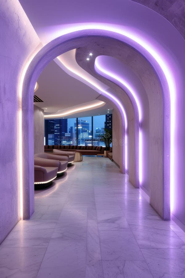 Futuristic Architectural Interior with Curved Lighting Stock ...
