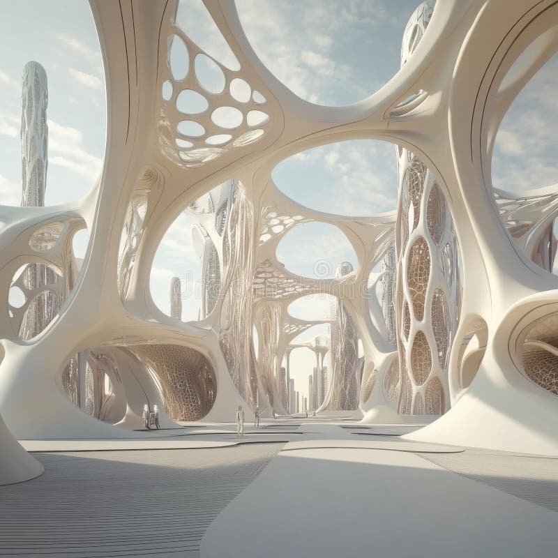 Futuristic Architectural Landscape with Organic Shapes and Patterns ...