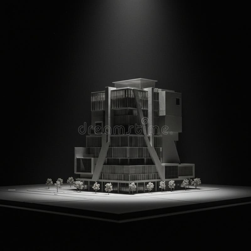 Futuristic Architectural Model Displayed Against a Dark Backdrop ...
