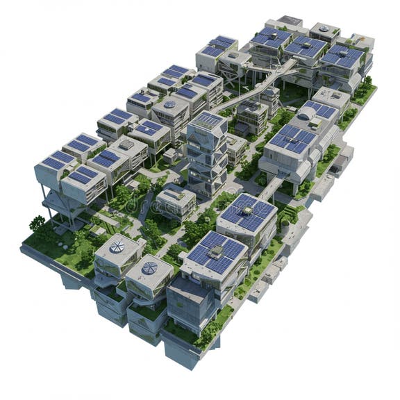 Futuristic Architectural Model Featuring a Complex of Buildings with a ...