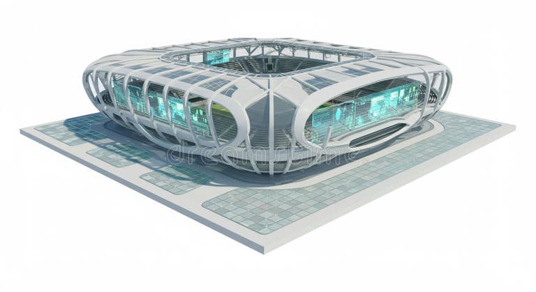 Futuristic Architectural Model Featuring a Large, Oval-shaped Structure ...