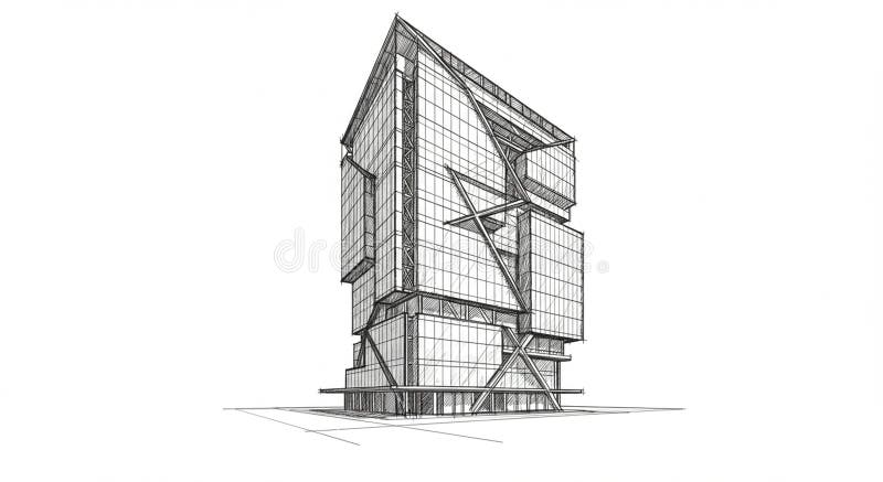 Futuristic Architectural Sketch of a High-rise Building Featuring Sharp ...