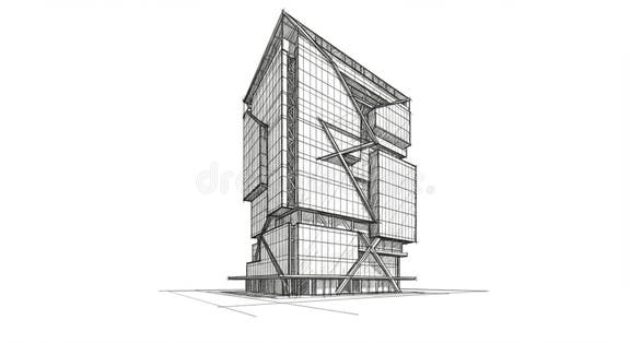 Futuristic Architectural Sketch of a High-rise Building Featuring Sharp ...