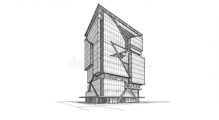 Futuristic Architectural Sketch of a High-rise Building Featuring Sharp ...