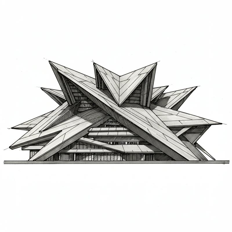Futuristic Architectural Sketch Showcasing a Building Composed of ...