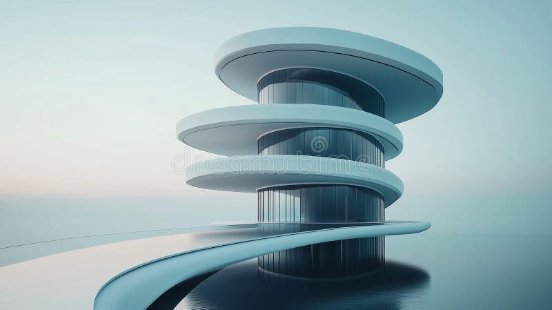 Futuristic Architectural Structure Composed of Four Stacked, Circular ...