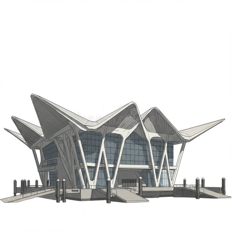 Futuristic Architectural Structure with a Dynamic, Angular Roof Design ...