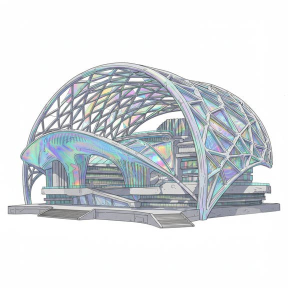 Futuristic Architectural Structure Featuring a Large, Iridescent, and ...