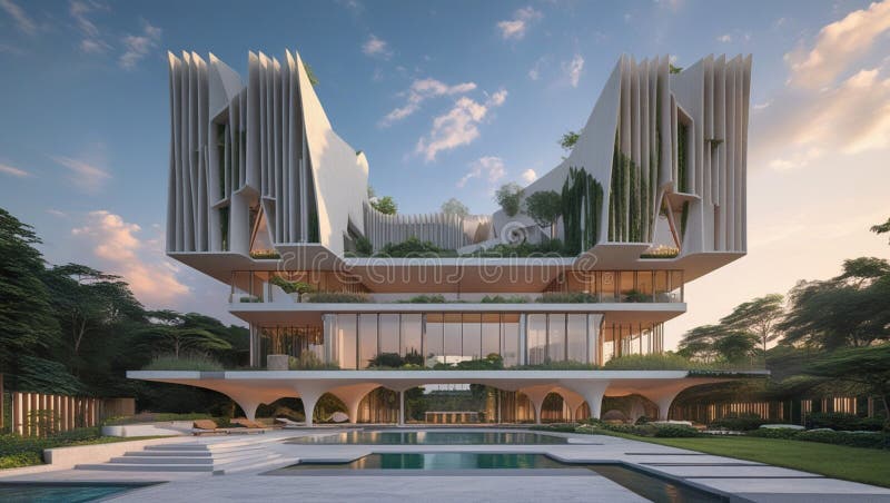 Futuristic Architectural Structure with a Layered Design, Stock Photo ...