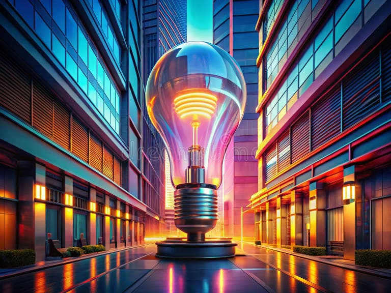Futuristic Architectural Visualization a Glowing Neon Light Bulb ...
