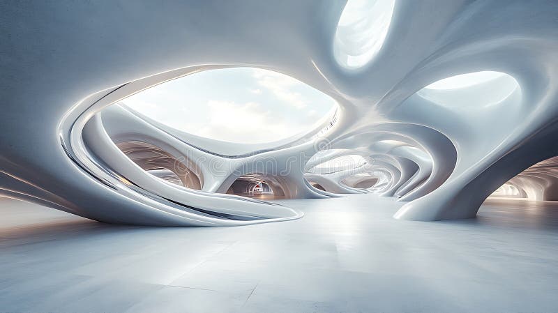 Futuristic Architecture Abstract Interior Design Organic Forms White ...