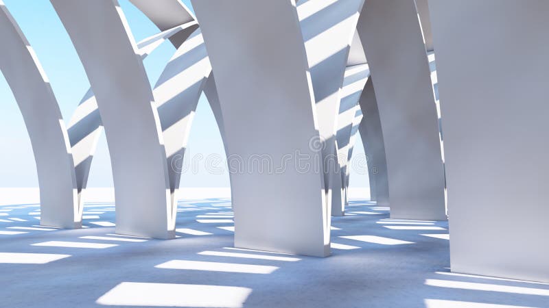 Futuristic Architecture Background Design Columns in Interior 3d Render ...