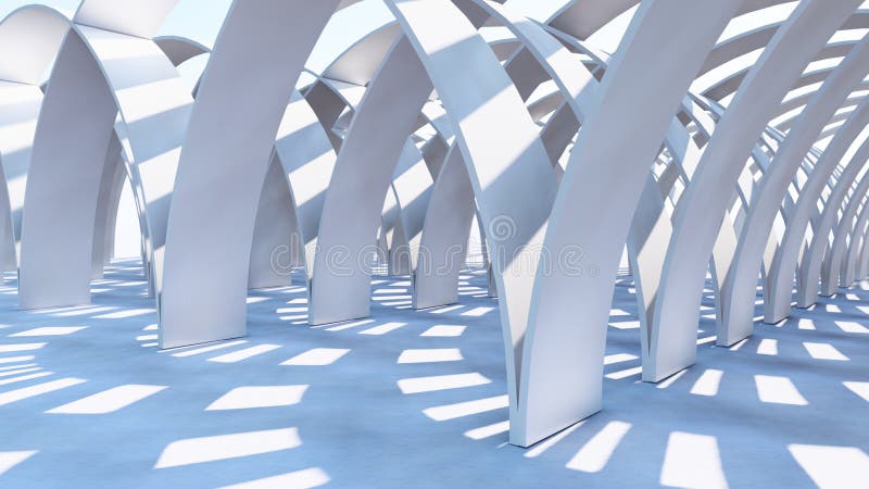 Futuristic Architecture Background Design Columns in Interior 3d Render ...