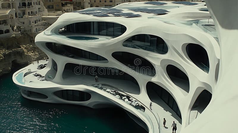 Futuristic Architecture Building Overlooking Beautiful Ocean Waters ...
