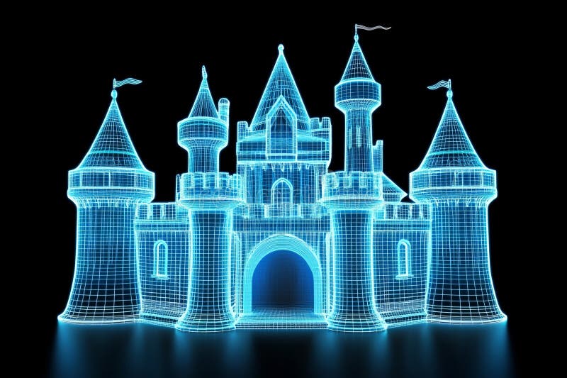 Futuristic Architecture Castle Glowing Wireframe Stock Photos - Free ...