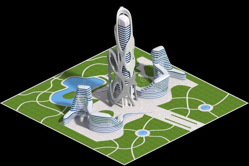 Futuristic Architecture for 3D Isometric Games Stock Illustration ...