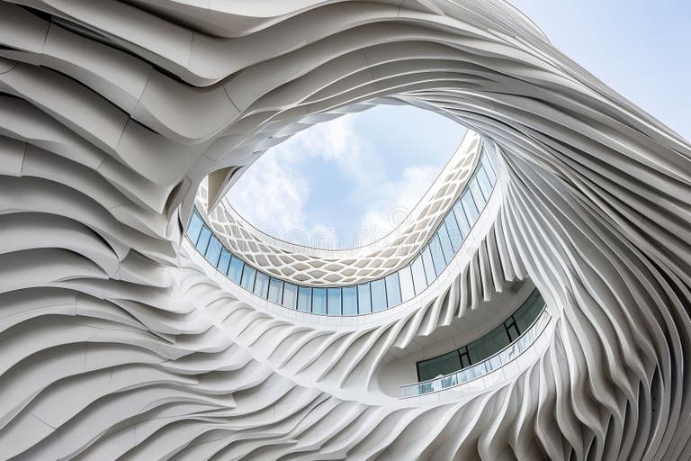 Futuristic Architecture with Dynamic, Flowing White Structures. Stock ...