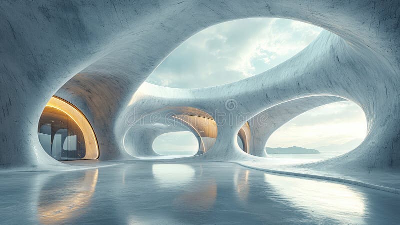 Futuristic Architecture with Empty White Space and Organic Shapes ...