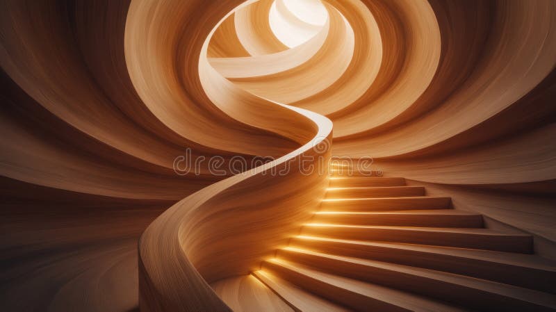 Futuristic Architecture Glowing Spiral Staircase Splits into Divergent ...