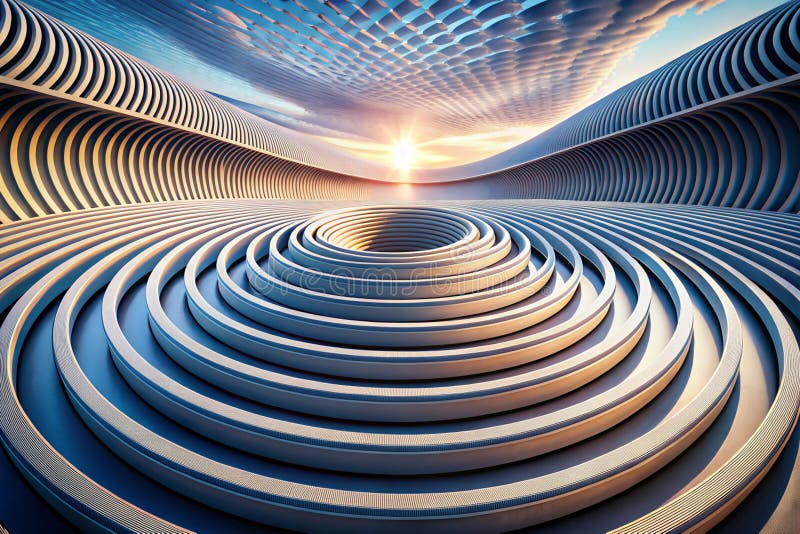 Abstract Futuristic Architecture Circular Concentric Background. Wave ...