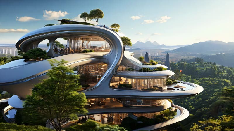 Futuristic Architecture Merging Nature and Modern Design Stock Video ...
