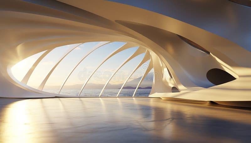 Futuristic Architecture Reflects Modern Design, Bright Blue Wave ...