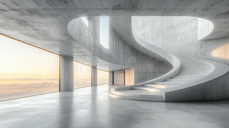 Futuristic Architecture with Spiral Staircase and Large Windows ...