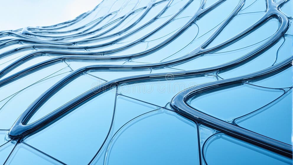 Futuristic Architecture with Wave Like Glass Panels Stock Illustration ...