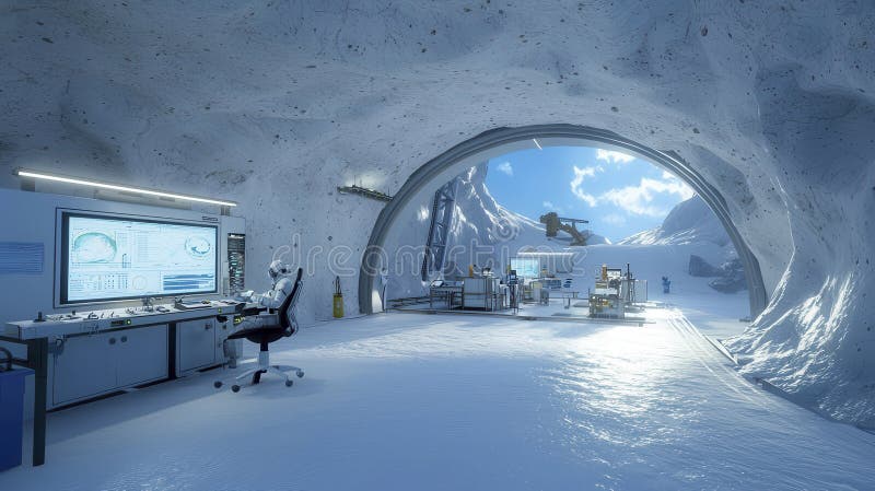 Futuristic Arctic Research Base Scientist Monitoring Data in ...