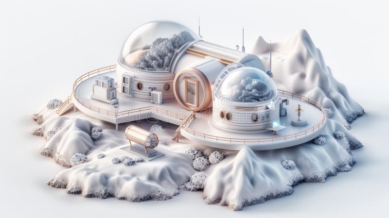 Futuristic Arctic Research Base in Snowy Mountains Stock Illustration ...