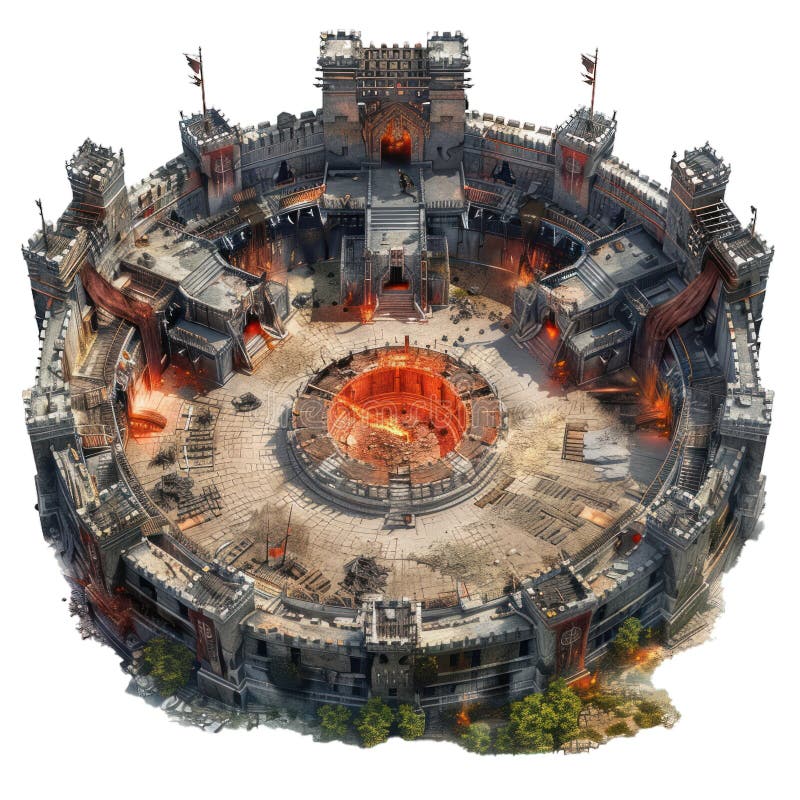 Futuristic Arena with Fiery Pit Stock Photo - Illustration of gladiator ...