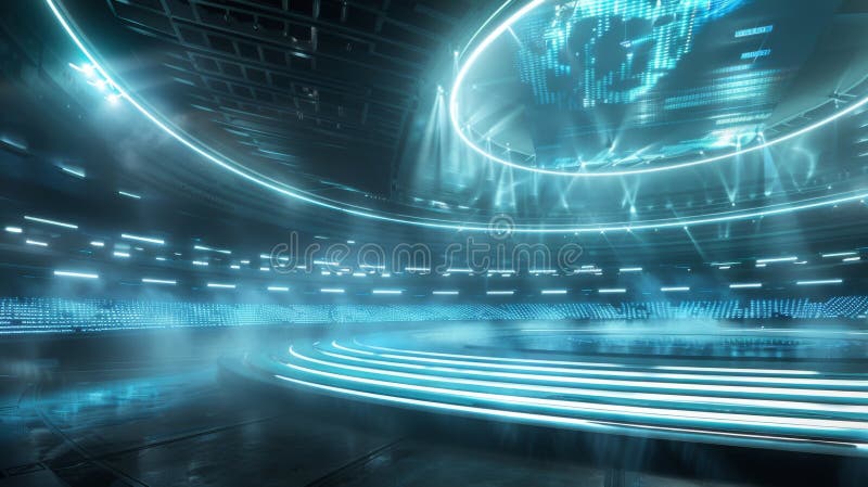 Futuristic Arena with Neon Lights and Digital Displays, Generative AI ...