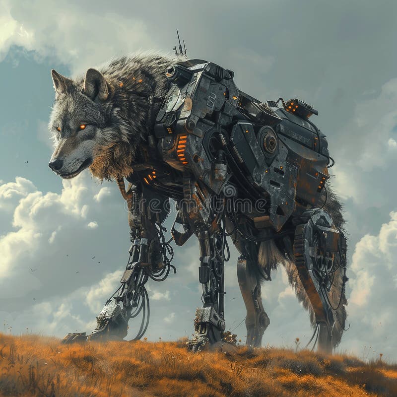 Armed War Gray Wolf Mechanical Robot Warrior.Generative Ai Stock Photo ...