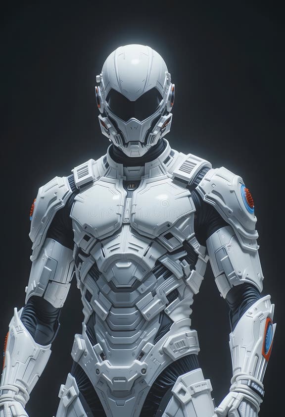 Futuristic White Power Armor in Dramatic Lighting Stock Illustration ...