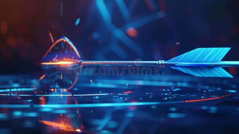 A Futuristic Arrow Hitting the Center of a Target in a Virtual ...
