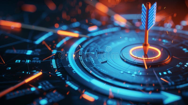 A Futuristic Arrow Hitting the Center of a Target in a Virtual ...