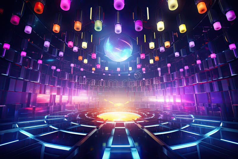 Futuristic Art Design with Light Bulbs and Colorful Lights. Stock ...